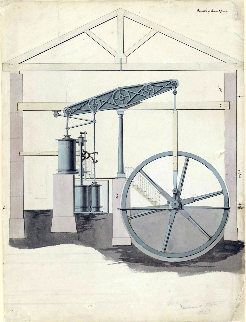 Steam engine drawing, Frederick Graff Sr., 1815 – Water History PHL